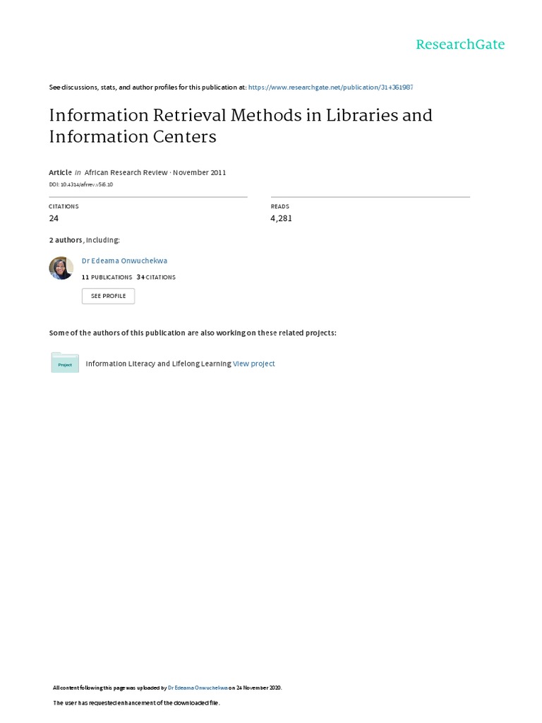 Information Retrieval Methods in Libraries and Information Centers ...