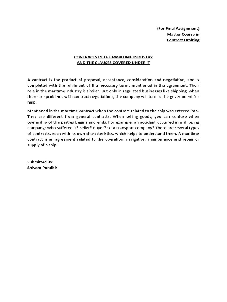 (For Final Assignment) Master Course in Contract Drafting | PDF