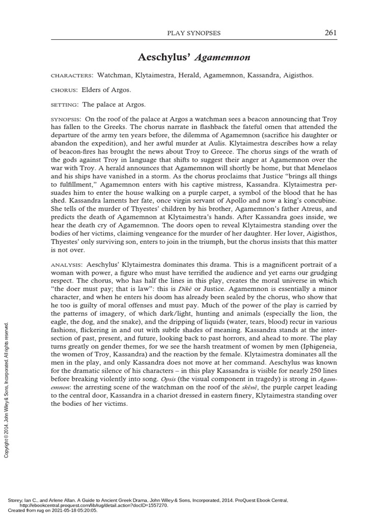 Aeschylus' Agamemnon: Characters Chorus Setting Synopsis | PDF ...