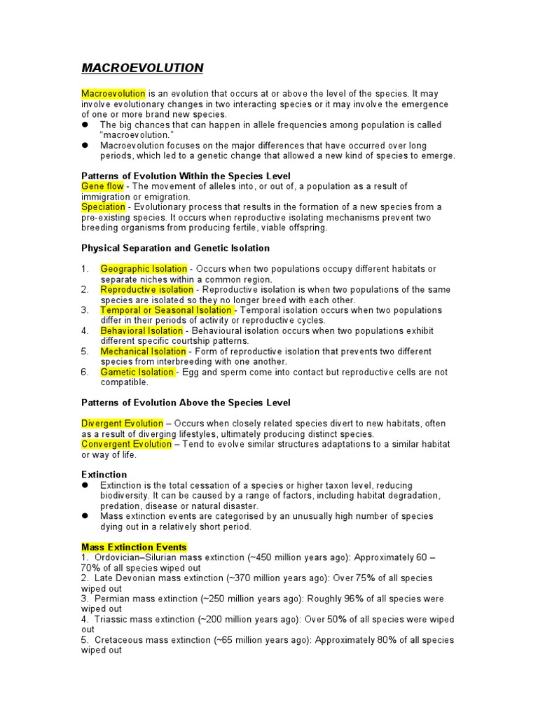 Macroevolution: Patterns of Evolution Within The Species Level | PDF ...