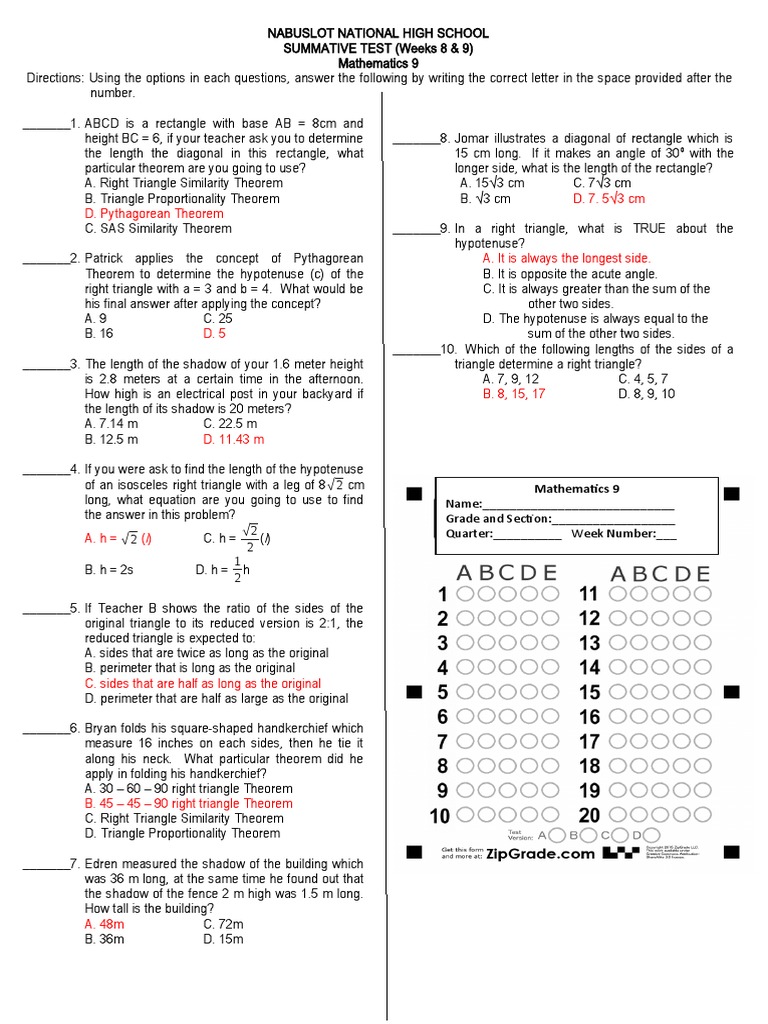 Math 9 Summative (Similarity) | PDF | Triangle | Euclidean Plane Geometry