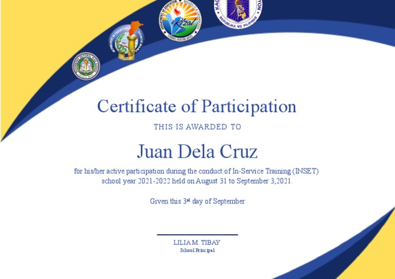 INSET 2021-2022 Participation Certificate | PDF