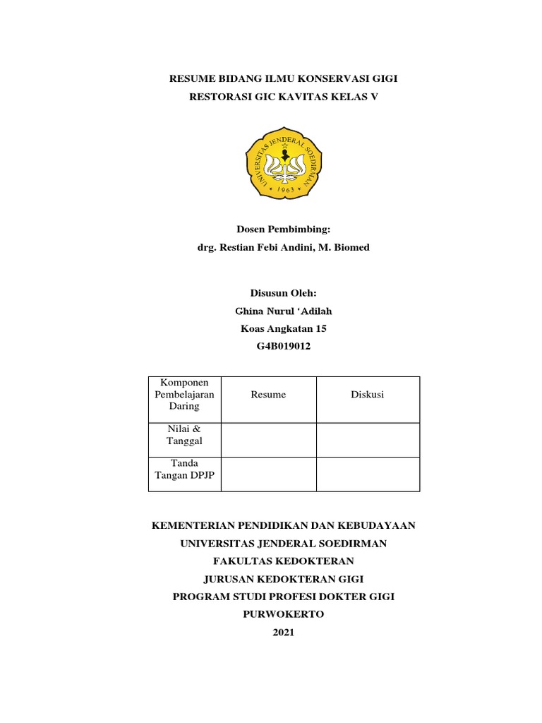 Resume Bidang Ilmu Konservasi Gigi - Restorasi GIC Kavitas Kelas 5 | PDF