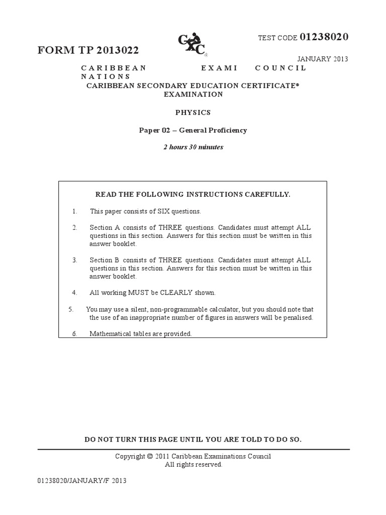 CSEC Physics P2 2013 January | PDF | Force | Reflection (Physics) CSEC Physics P2 2013 January | PDF | Force | Reflection (Physics)