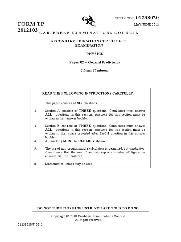 CSEC Physics P2 2012 June | PDF | Buoyancy | Nuclear Reaction