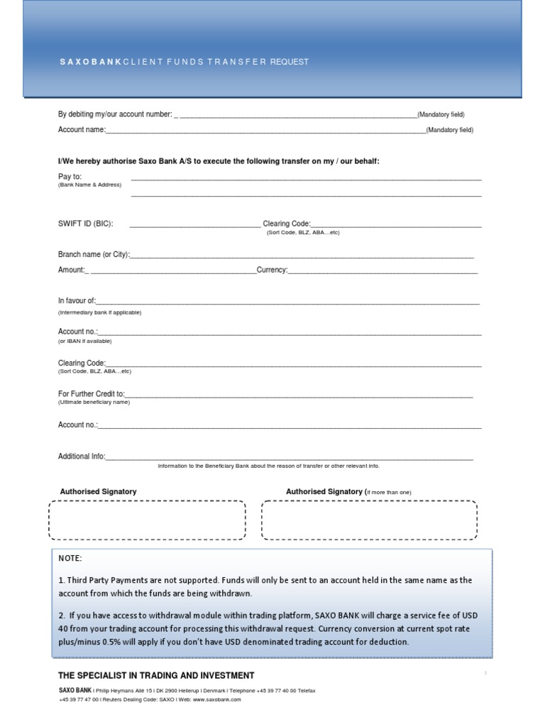 Client Funds Transfer Request | PDF | Banks | Payments