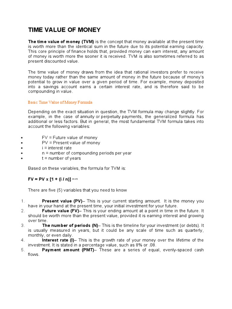 Basic Time Value of Money Formula | PDF | Time Value Of Money | Present ...