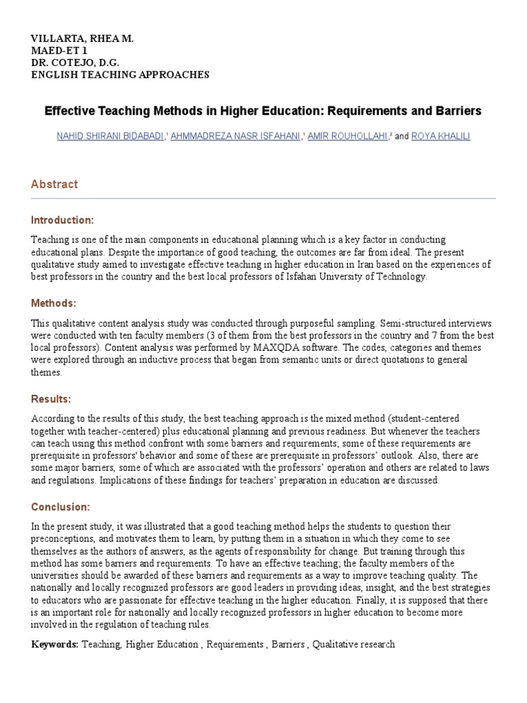 Teaching Approaches (Sample Research) | PDF | Teaching Method | Project ...