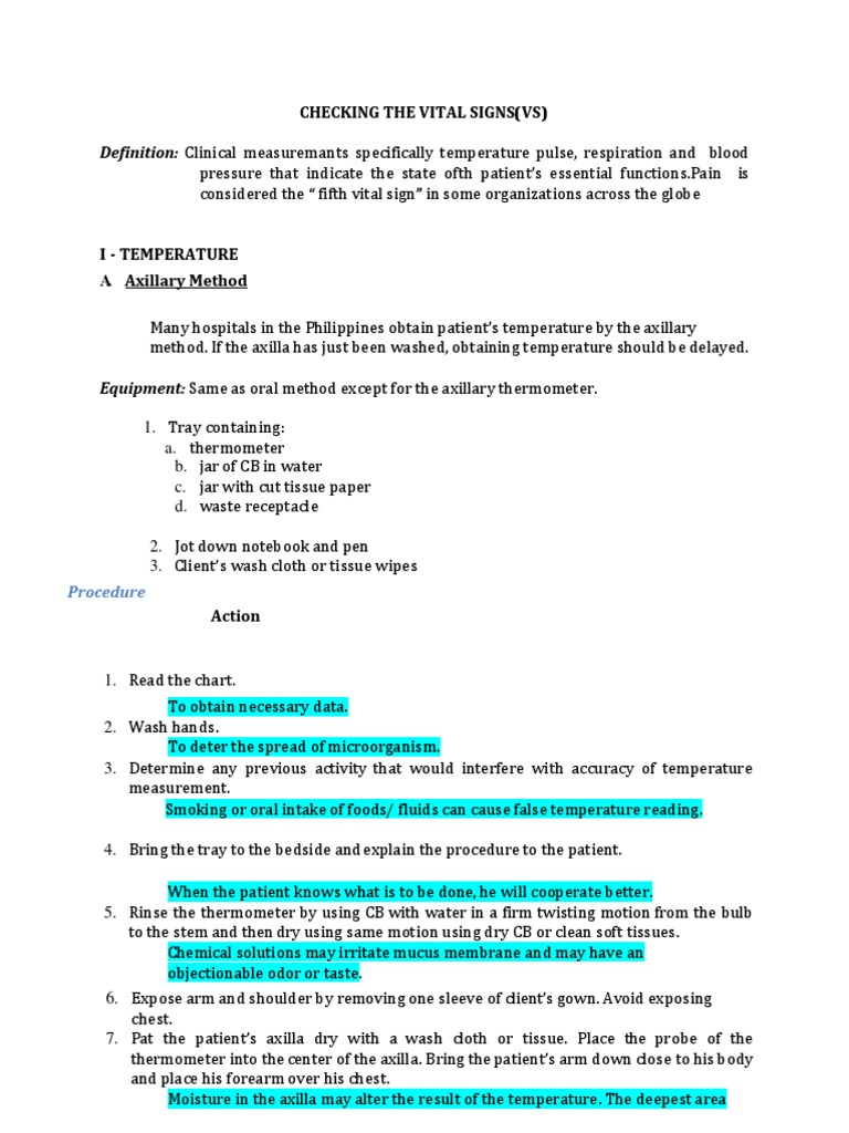 Checking The Vital Signs | PDF | Pulse | Blood Pressure
