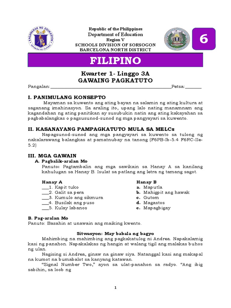 q1 Filipino Las 3a Final | PDF