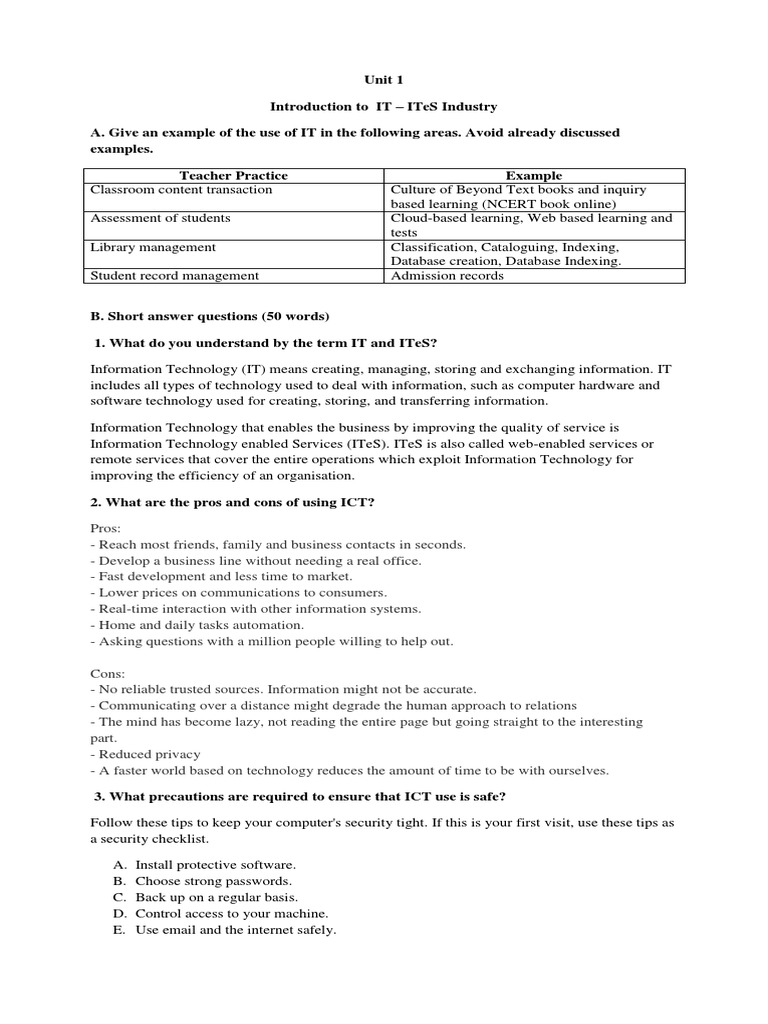 Class 9 Part B Unit 1 Exercises | PDF | Educational Technology | Information