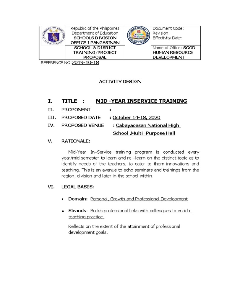 I. Title: Mid - Year Inservice Training | PDF | Learning | Cognition