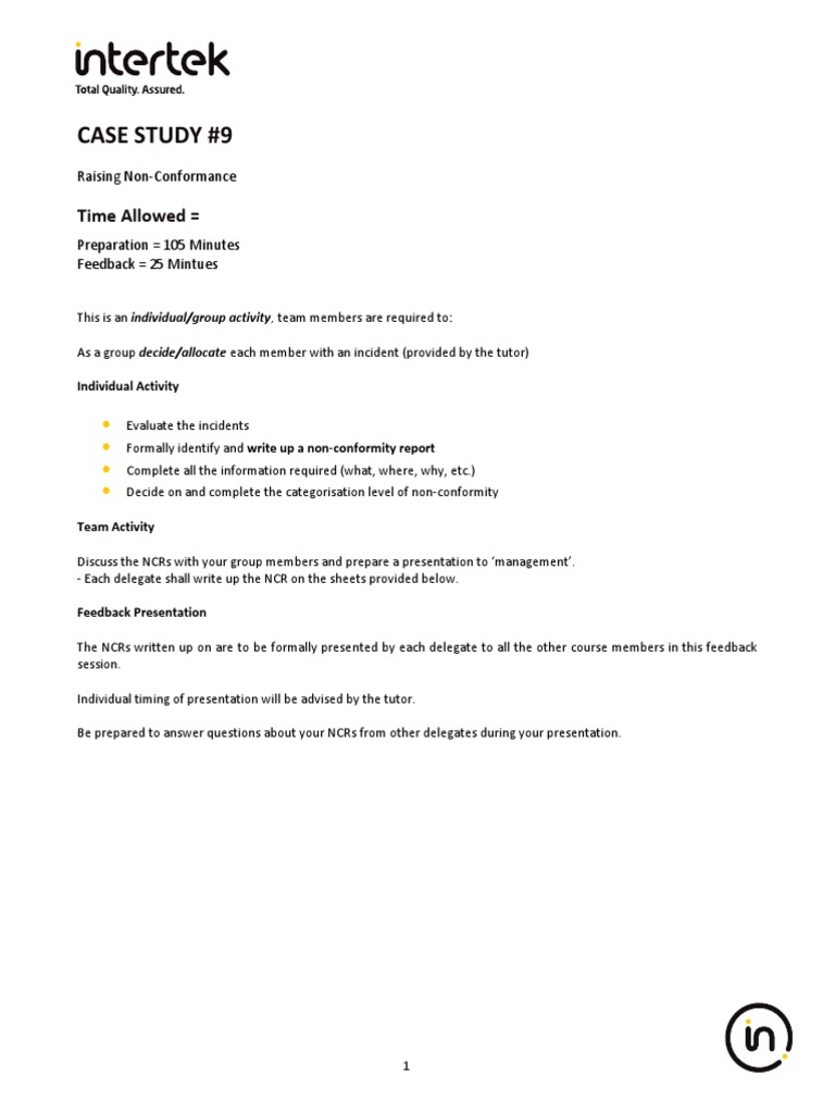 Non-Conformity Report Case Study | PDF | Audit | Internal Audit