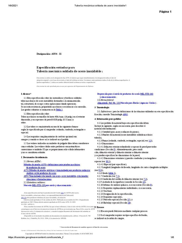 Norma Astm A554 Tubería Mecánica Soldada de Acero Inoxidable1 | PDF | Acero | Construcción