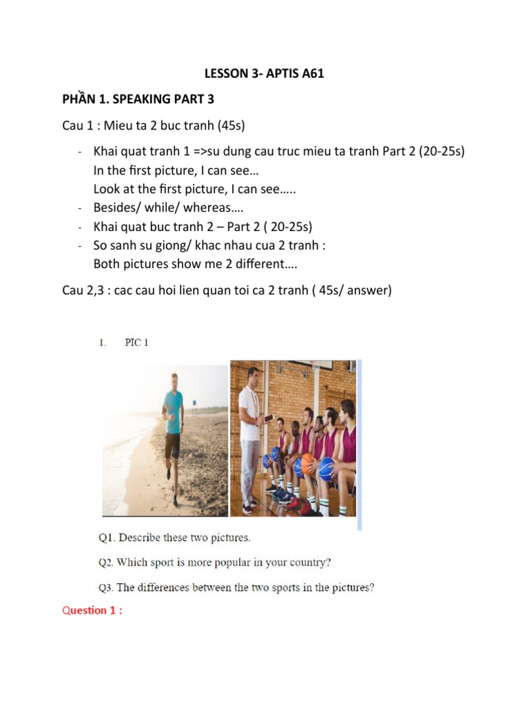 Lesson 3 - Aptis Online A61 | PDF | Career & Growth | Sports & Recreation