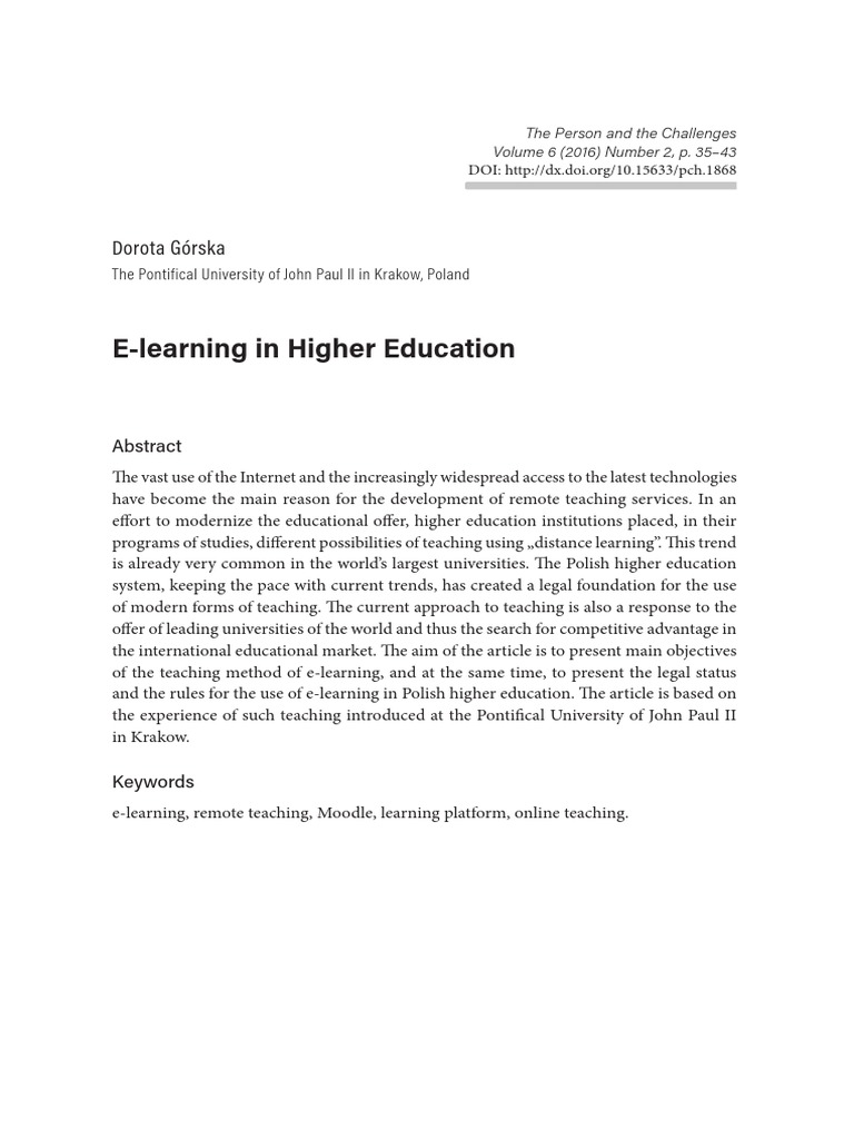 E Learning in Higher Education: Dorota Górska | PDF | Distance ...