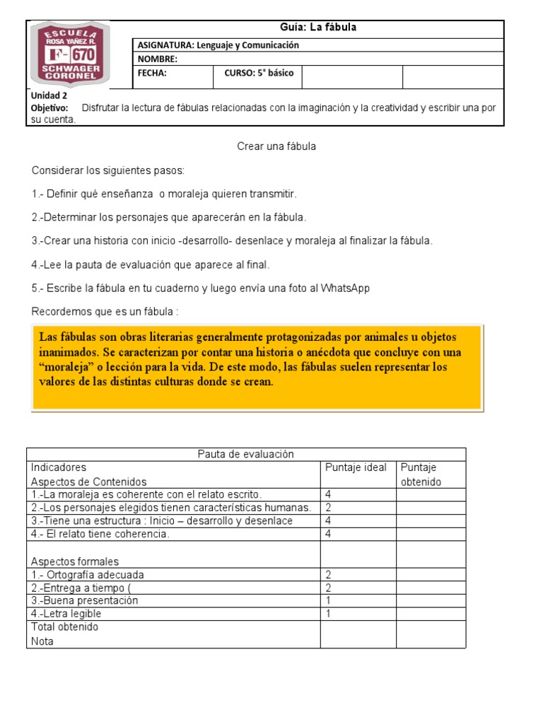 Guia Creacion De Una La Fabula Pdf