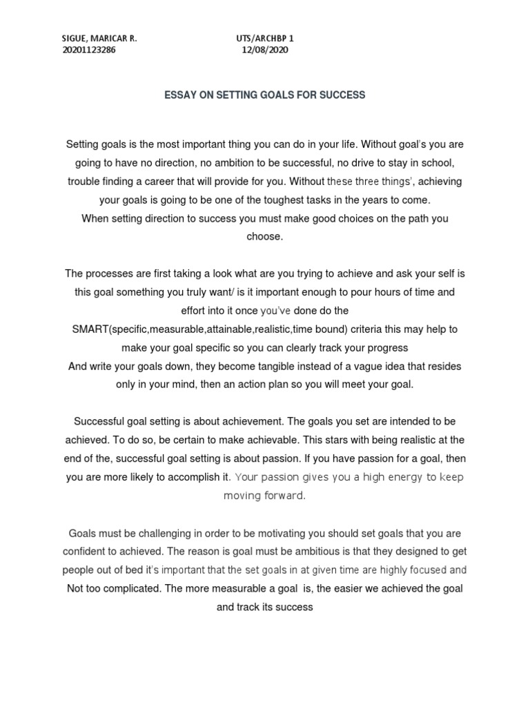 Essay On Setting Goal For Success | PDF