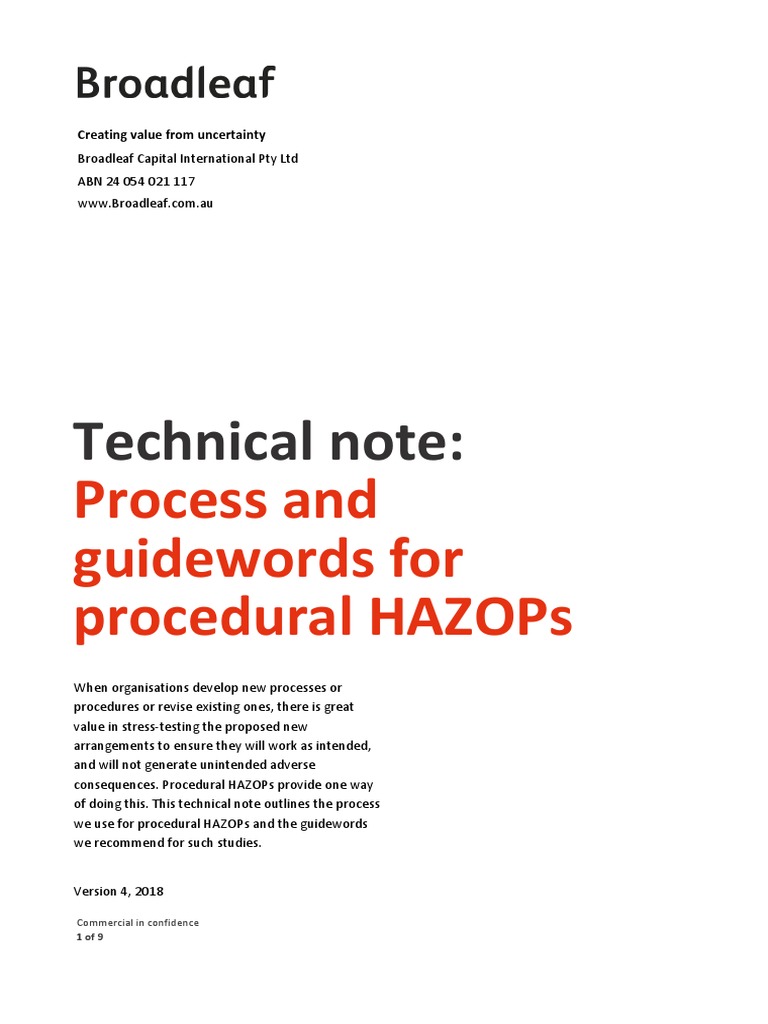 Broadleaf Technical Note Procedural HAZOP Process and Guidewords v4 ...