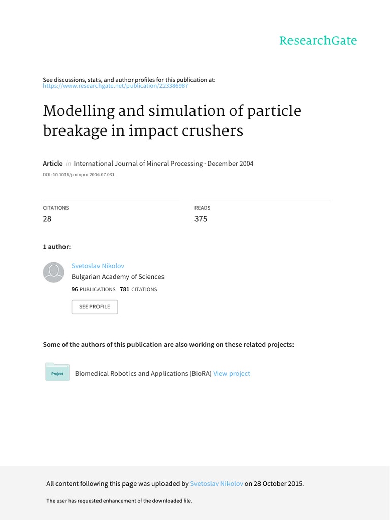 Modelling and Simulation of Particle Breakage in Impact Crushers | PDF | Matrix (Mathematics ...