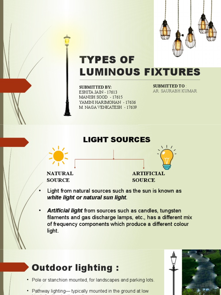Types of Luminous Lighting Fixtures | PDF | Lighting | Incandescent ...
