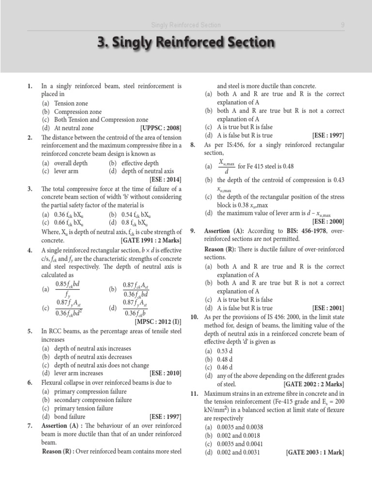Singly Reinforced Section: U, Max | PDF | Beam (Structure) | Reinforced ...