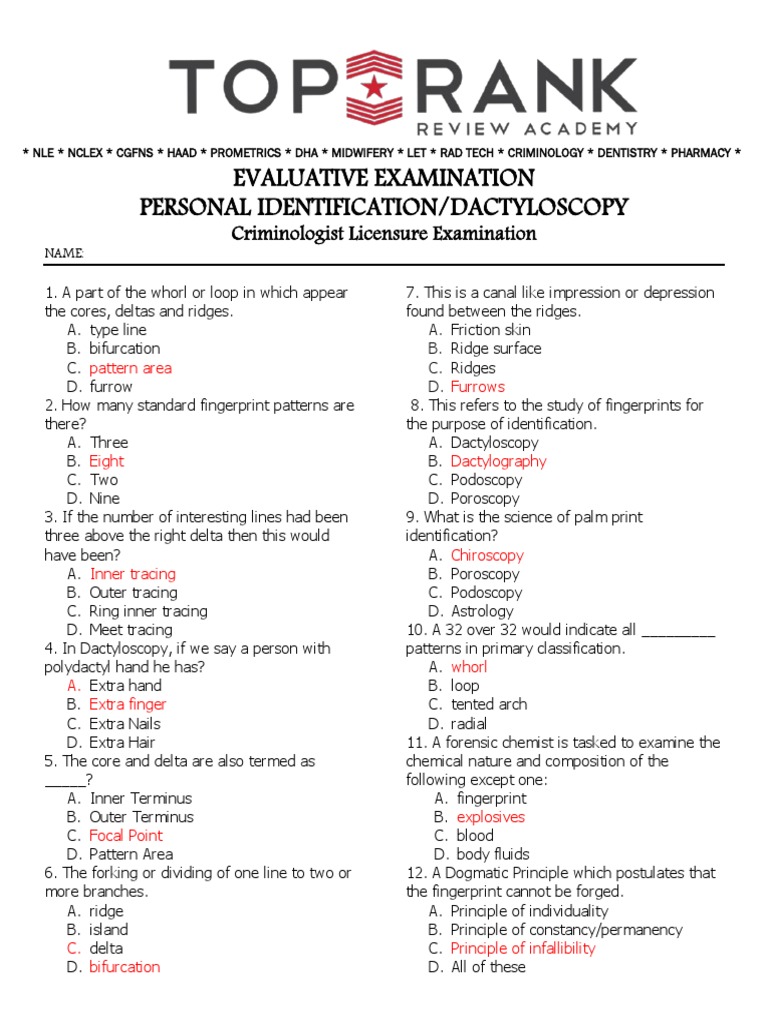Fingerprint With Ans. Key | PDF | Fingerprint | Human Anatomy