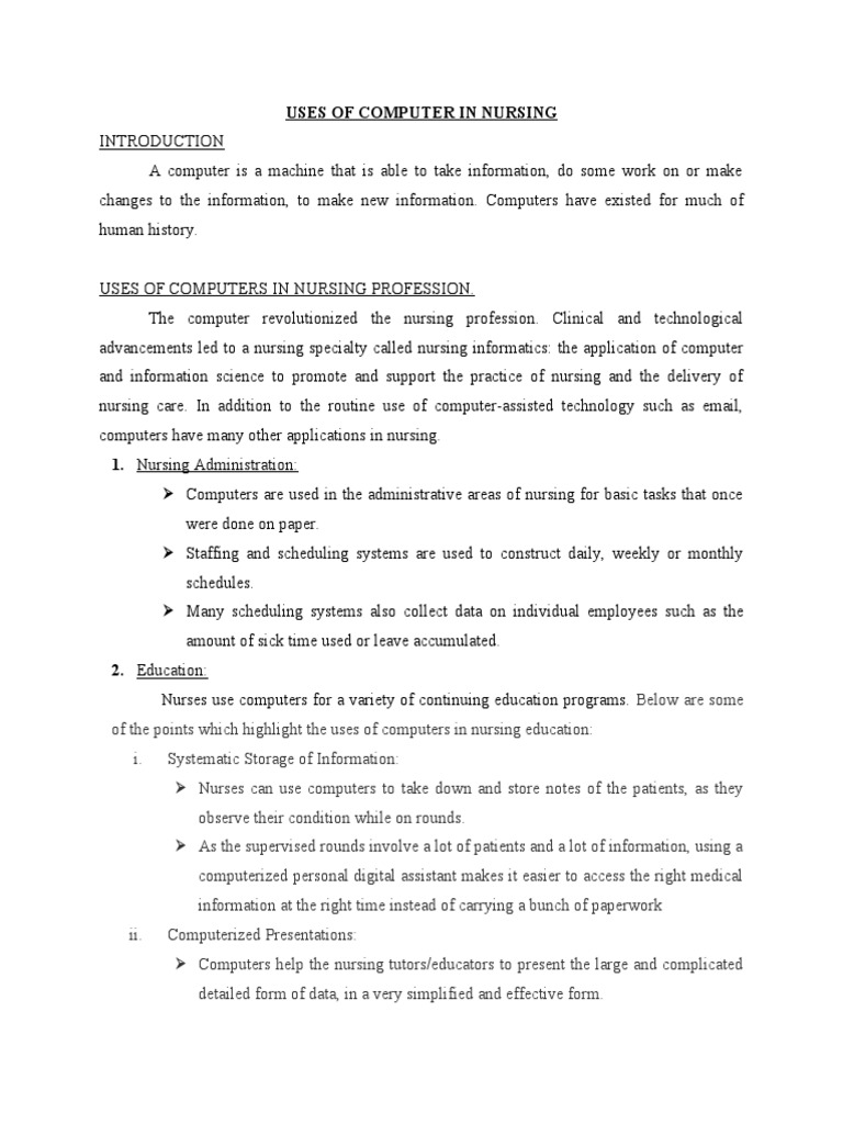 Uses Of Computer In Nursing Pdf Electronic Health Record Nursing
