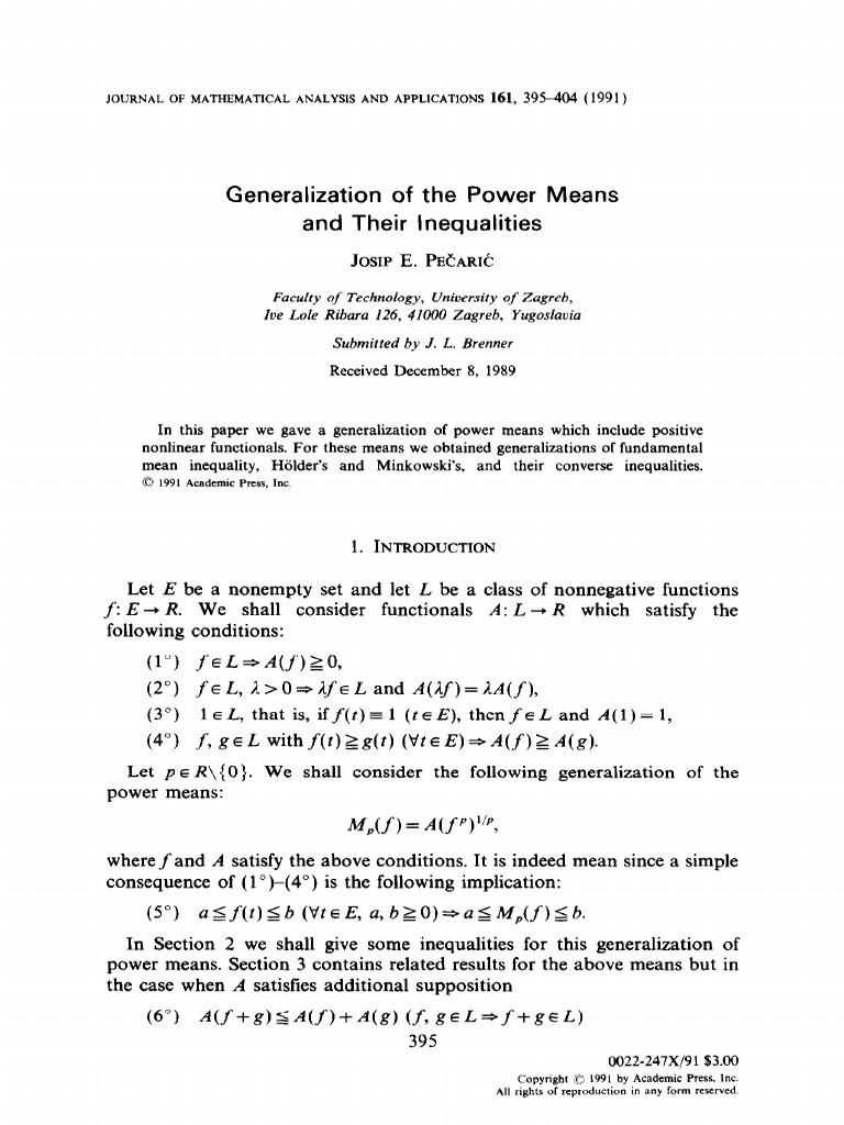 Generalization of The Power Means and Their Inequalities | PDF ...