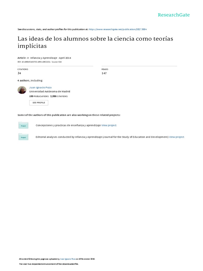 POZO - Las Ideas de Los Alumnos Sobre La Ciencia Como Teo | PDF ...