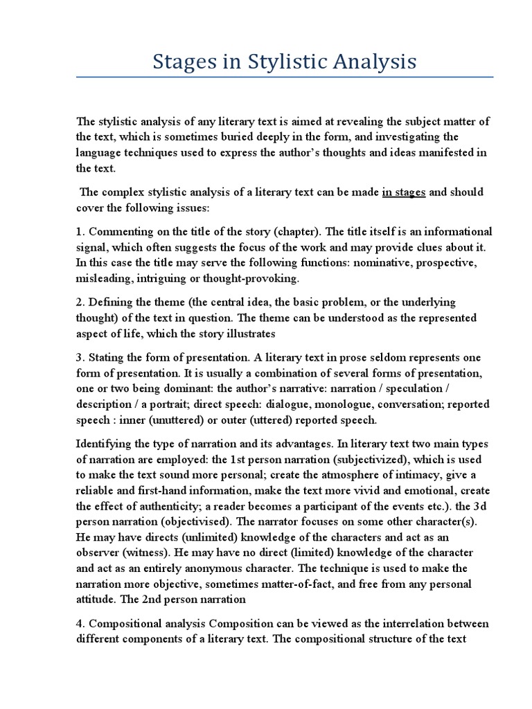 Stages in Stylistic Analysis | PDF | Narration | Cognitive Science