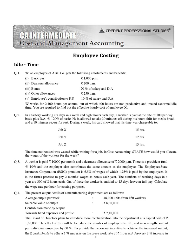 Emp Costing 1-8 | PDF | Piece Work | Overtime