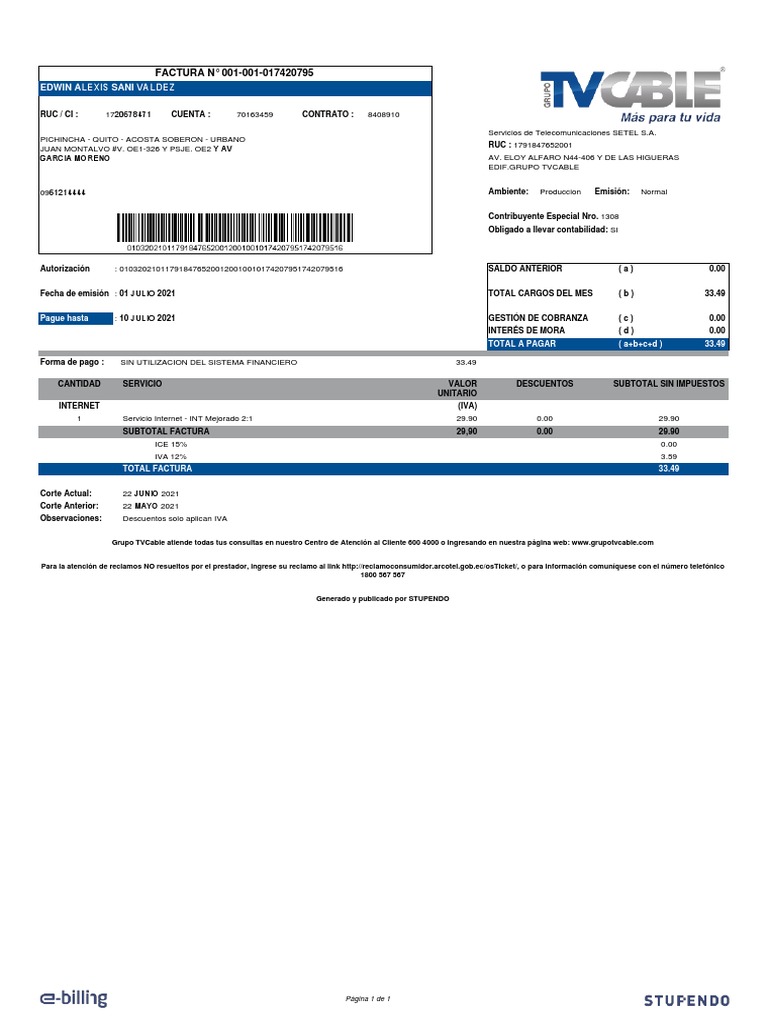 Factura Internet | PDF | Factura | Industrias de servicio