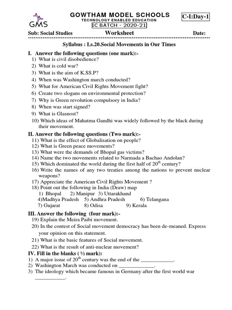 Social Studies Worksheet: Social Movements | PDF | Social Movements ...