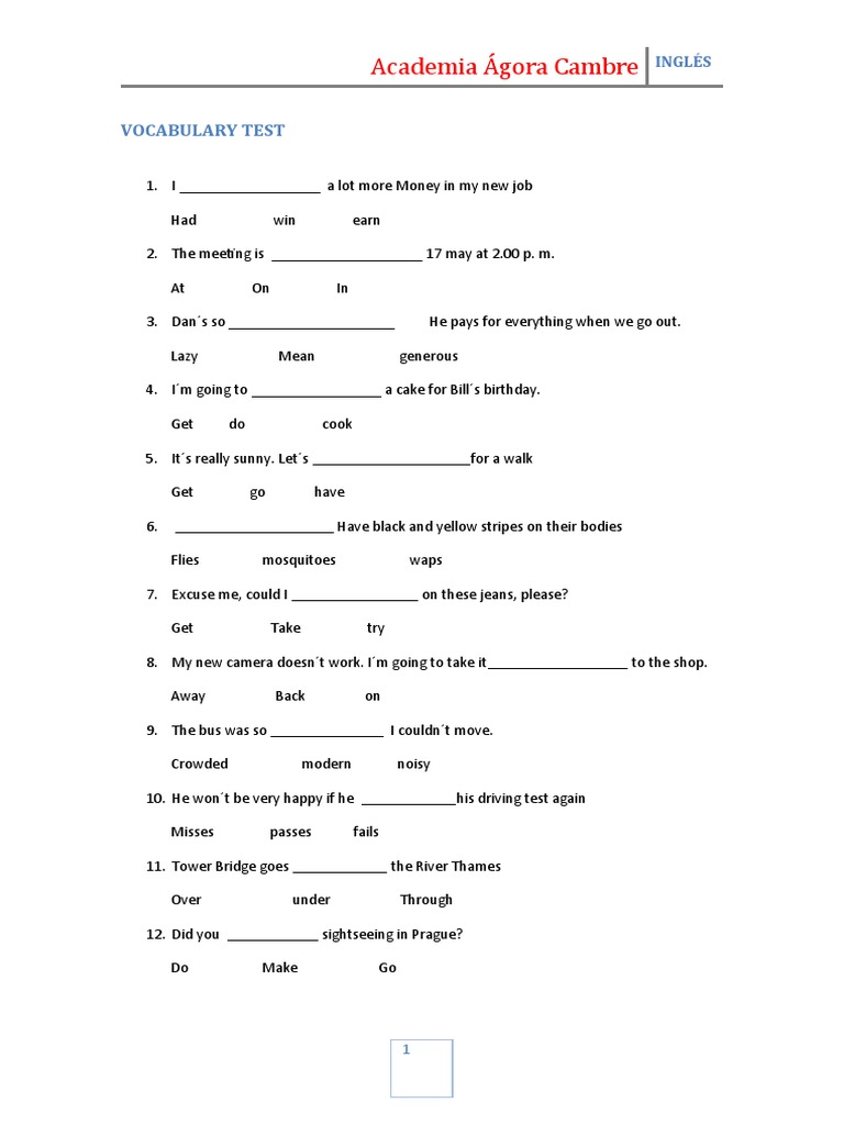 Vocabulary Test | PDF