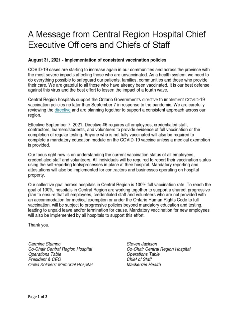 Vaccination Policy Letter of Intent | PDF | Hospital | Vaccines