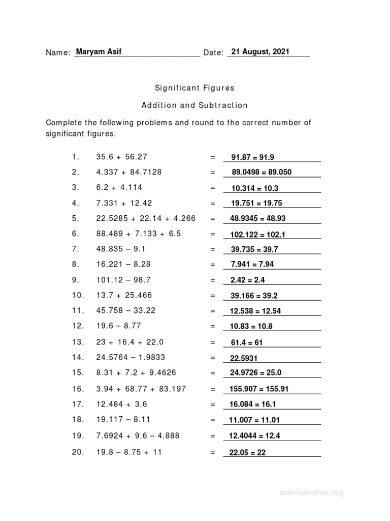 Significant Figures Addition and Subtraction | PDF