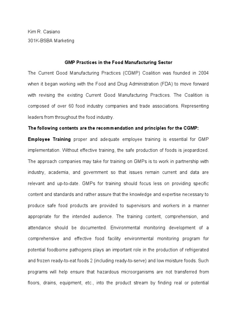 GMP Practices in The Food Manufacturing Sector - Kim Casiano | PDF ...