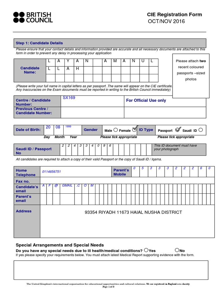 CIE Registration Form Summary | PDF | Passport | Information Privacy