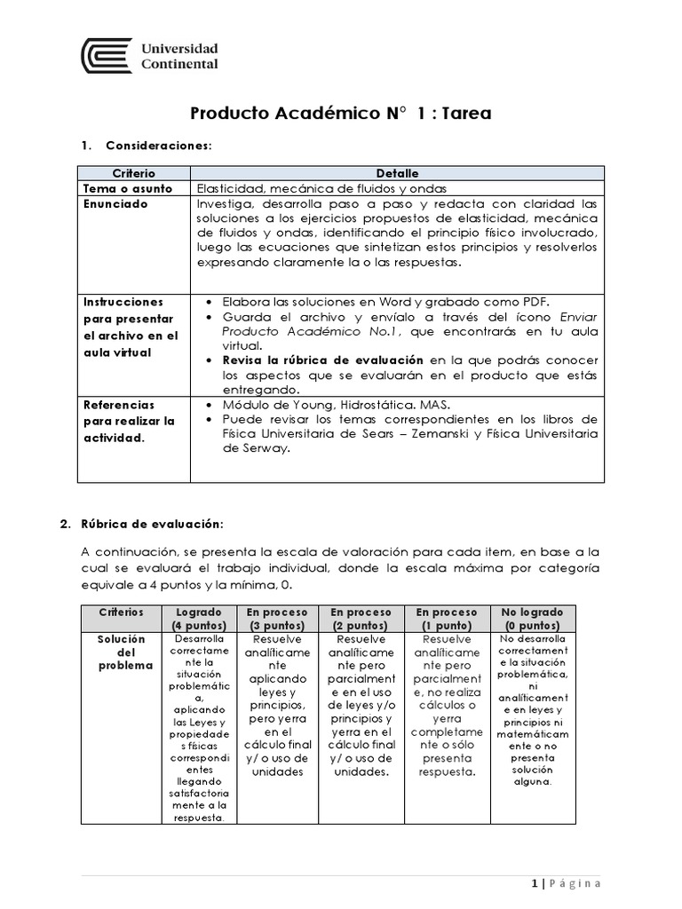 Producto Académico #1: Tarea: 1. Consideraciones: Criterio Detalle Tema o Asunto Enunciado | PDF ...