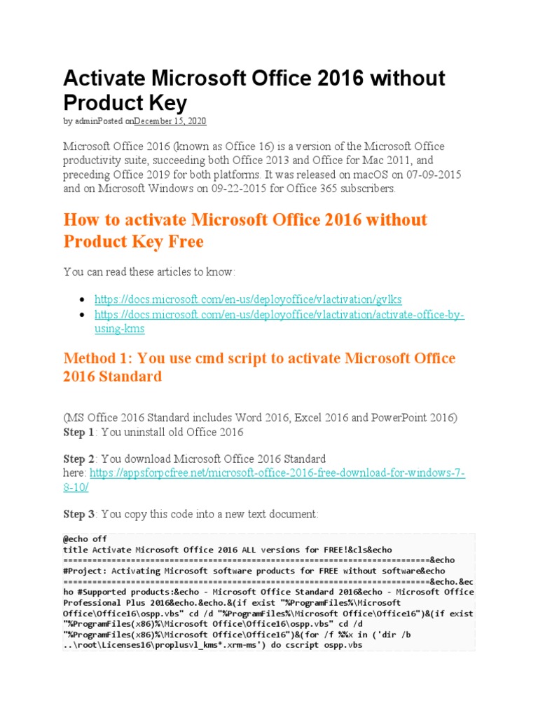How To Activate Microsoft Office 2016 Without Product Key Free ...