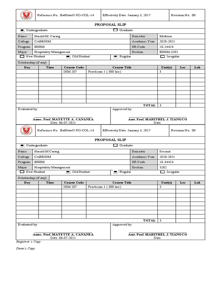Proposal Slip Last Namefirst Name BS Section | PDF