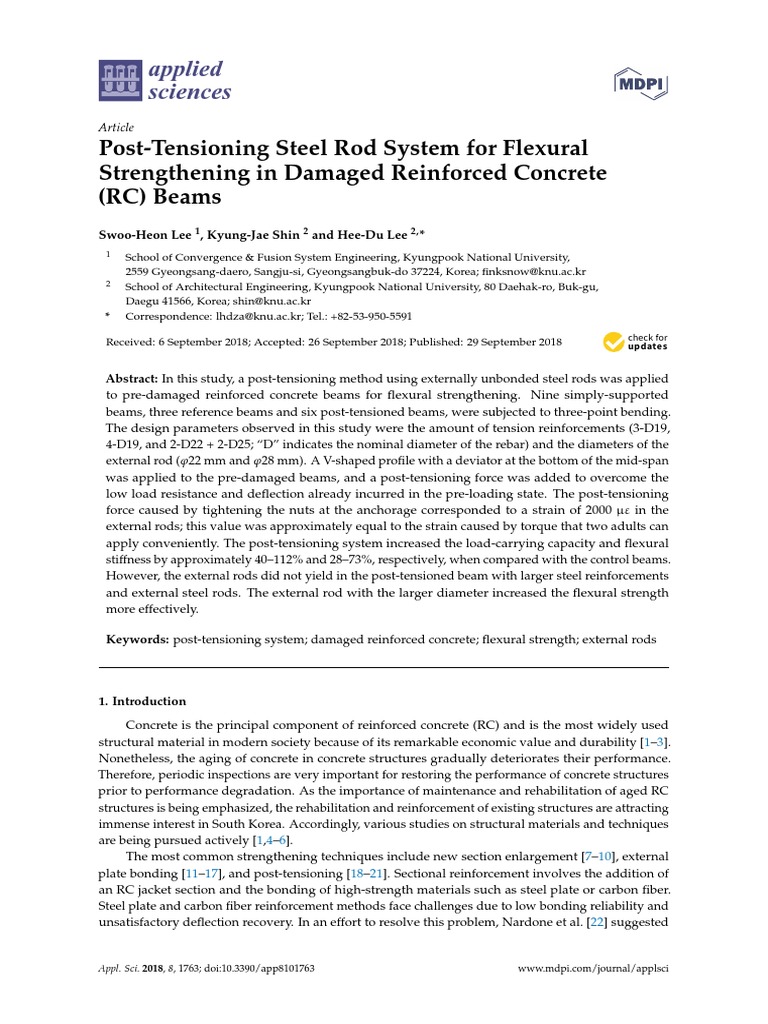 Applied Sciences: Post-Tensioning Steel Rod System For Flexural ...