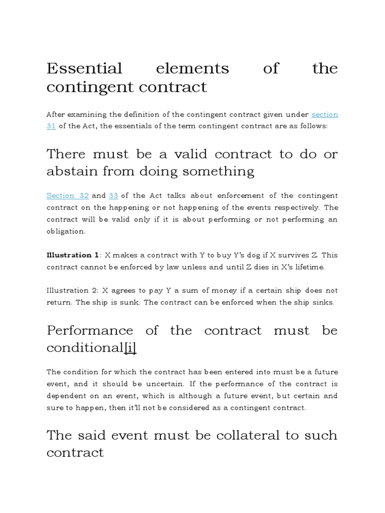 Essential elements of contingent contracts | PDF | Breach Of Contract | Damages