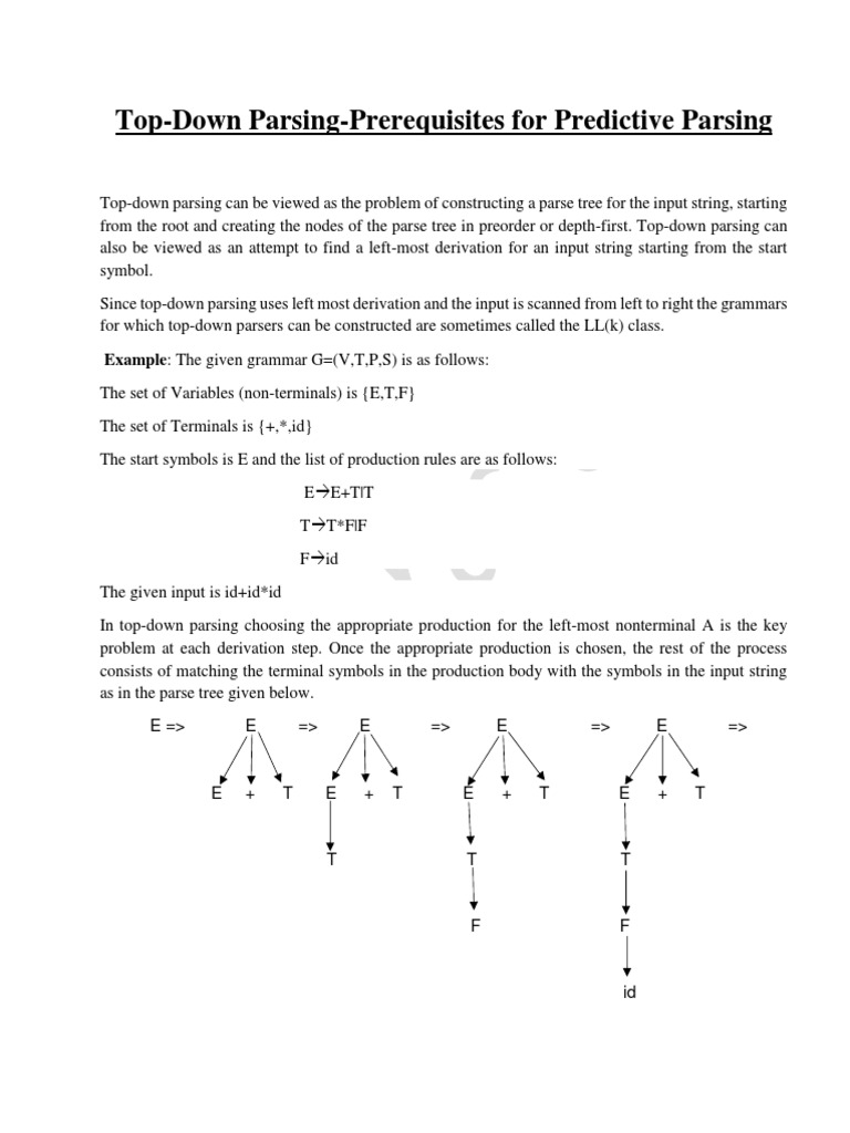 Top-Down Parsing-Prerequisites For Predictive Parsing | PDF | Parsing ...