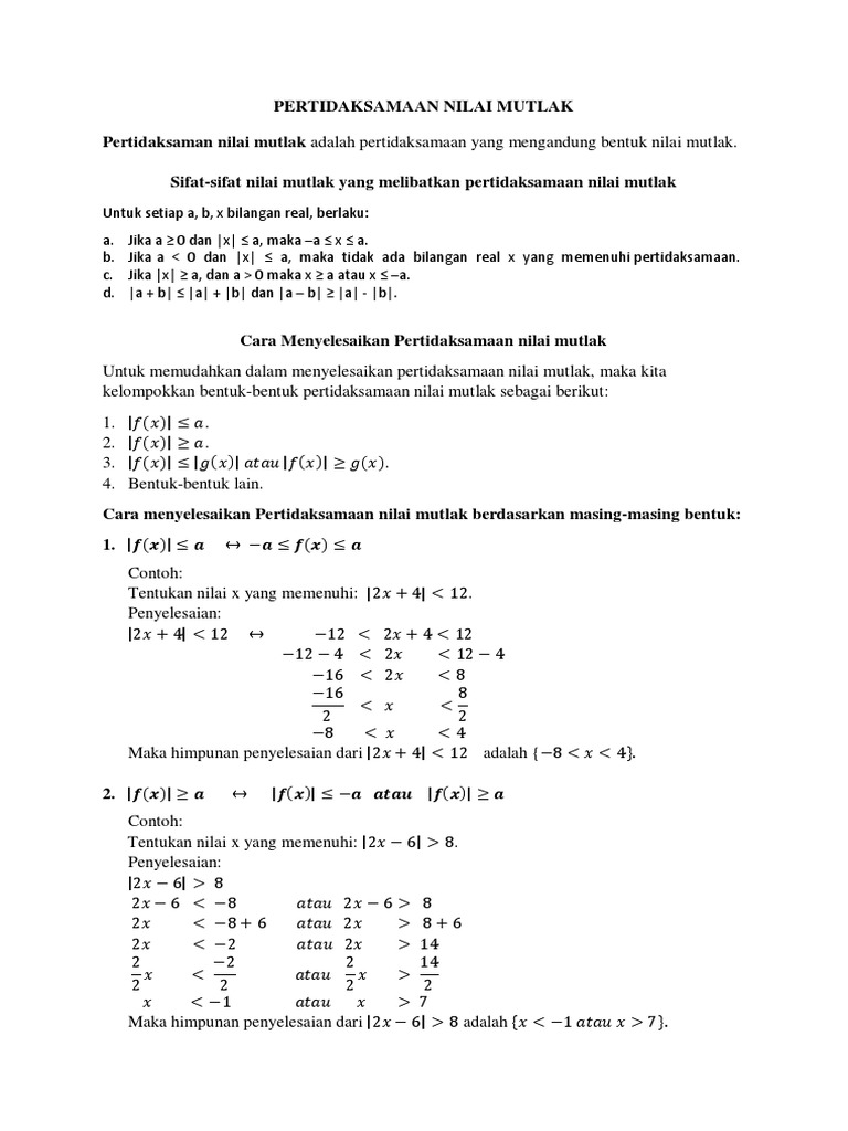 Penyelesaian Pertidaksamaan Nilai Mutlak | PDF | Metode & Bahan Ajar