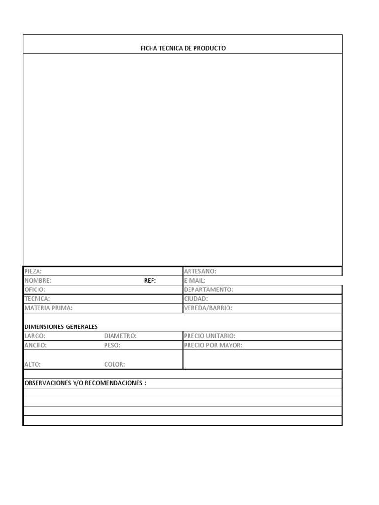 Formatos Ficha Tecnica de Diseño Producto y Orden de Produccion | PDF