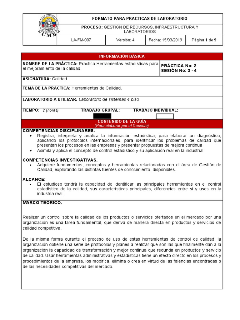 2-LA-FM-007 FORMATO PRACTICAS DE LABORATORIOS Herramientas CC | PDF | Calidad (comercial ...