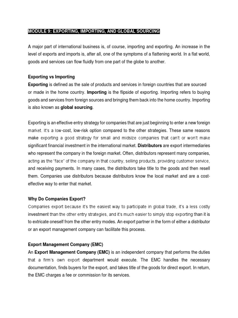 M9-Exporting, Importing and Global Sourcing | PDF | Franchising | License