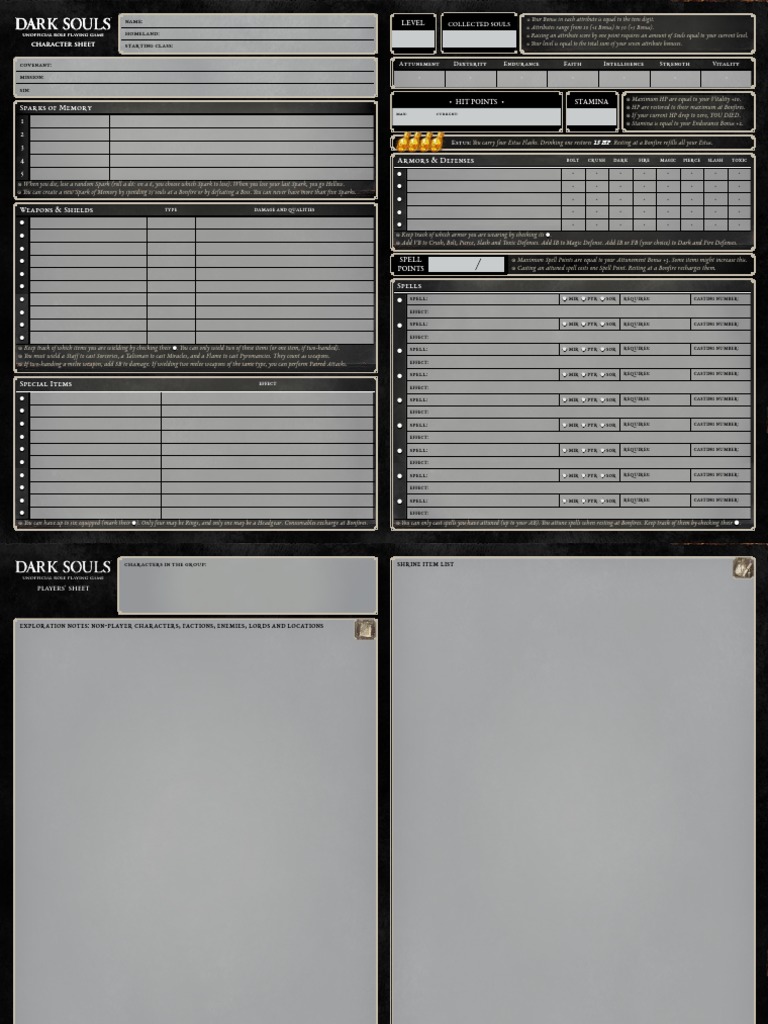 DSRPG Character and Group Fillable by Gris | PDF | Tabletop Games | Gaming